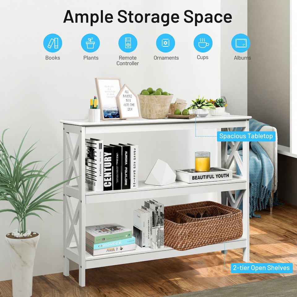 COSTWAY Industrial 3-Tier Console Table Sofa Table White - Tesco Groceries