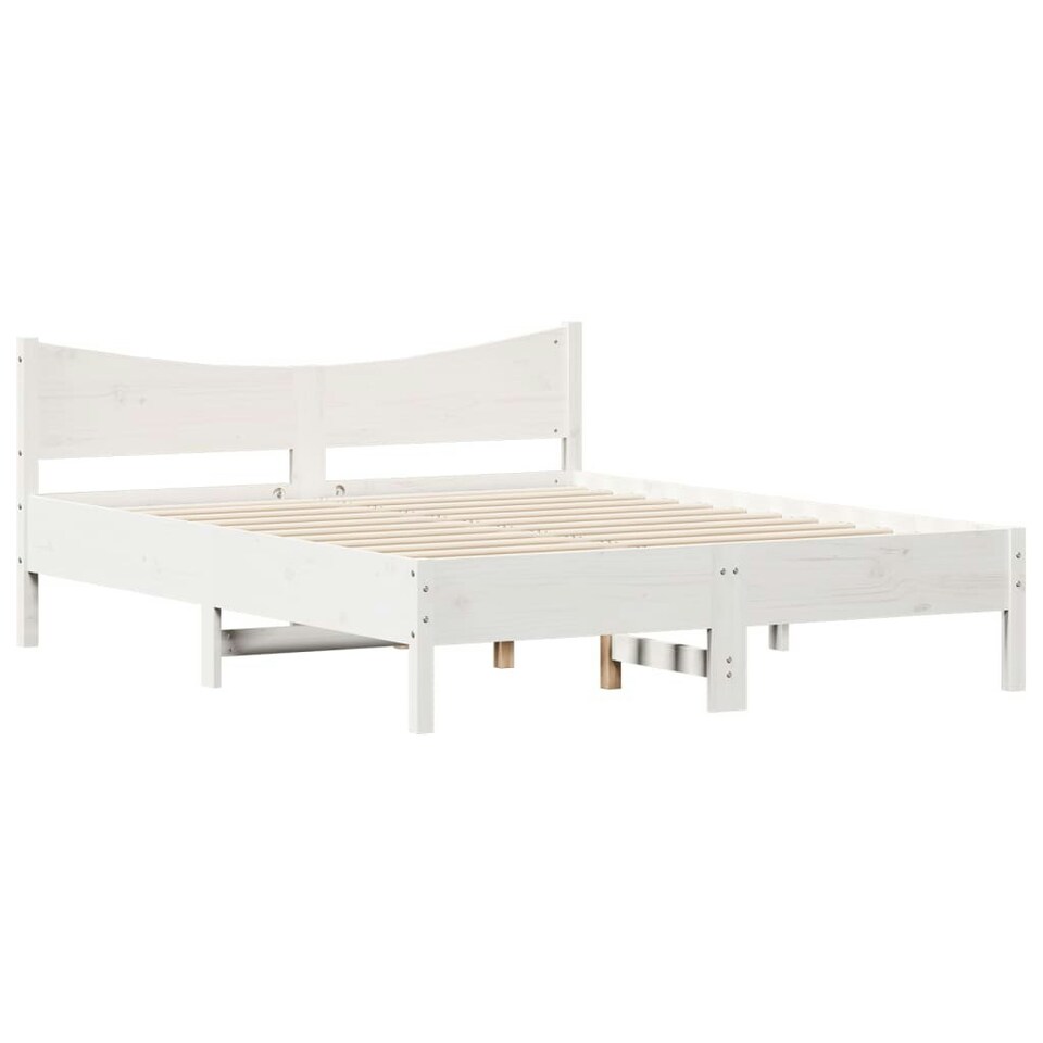 Bed Frame with Headboard White 160x200 cm Solid Wood Pine - Tesco Groceries