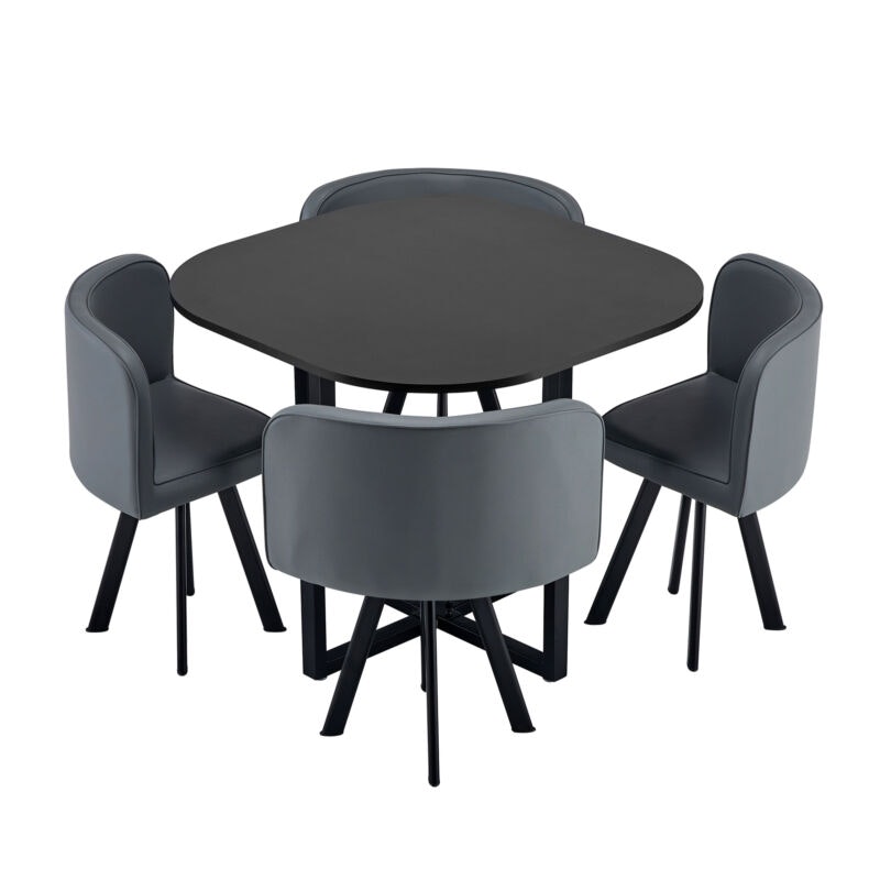 5 Piece Modern Dining Set Black Table With Grey Chairs - Tesco Groceries