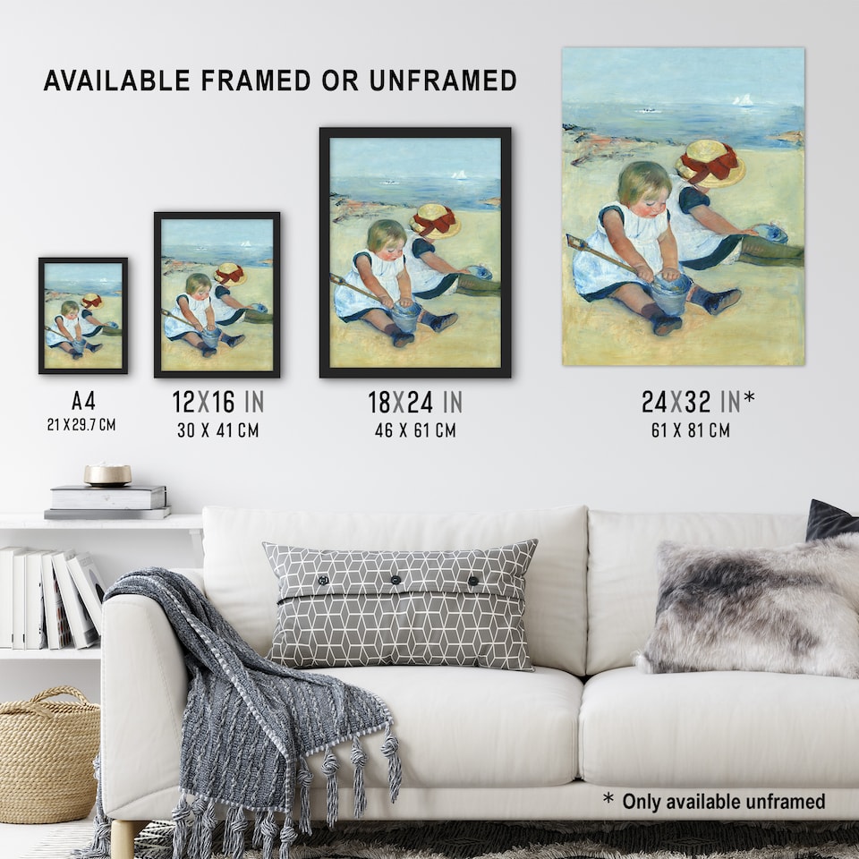 Children Playing on the Beach Cassatt Vintage Huge Wall Art Print 18X24 ...