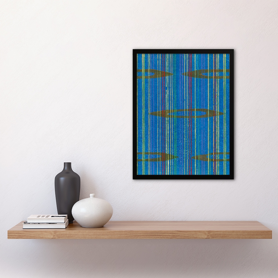 Blue Abstract Geometric Pattern Retro Japan Framed Wall Art Print Korin ...