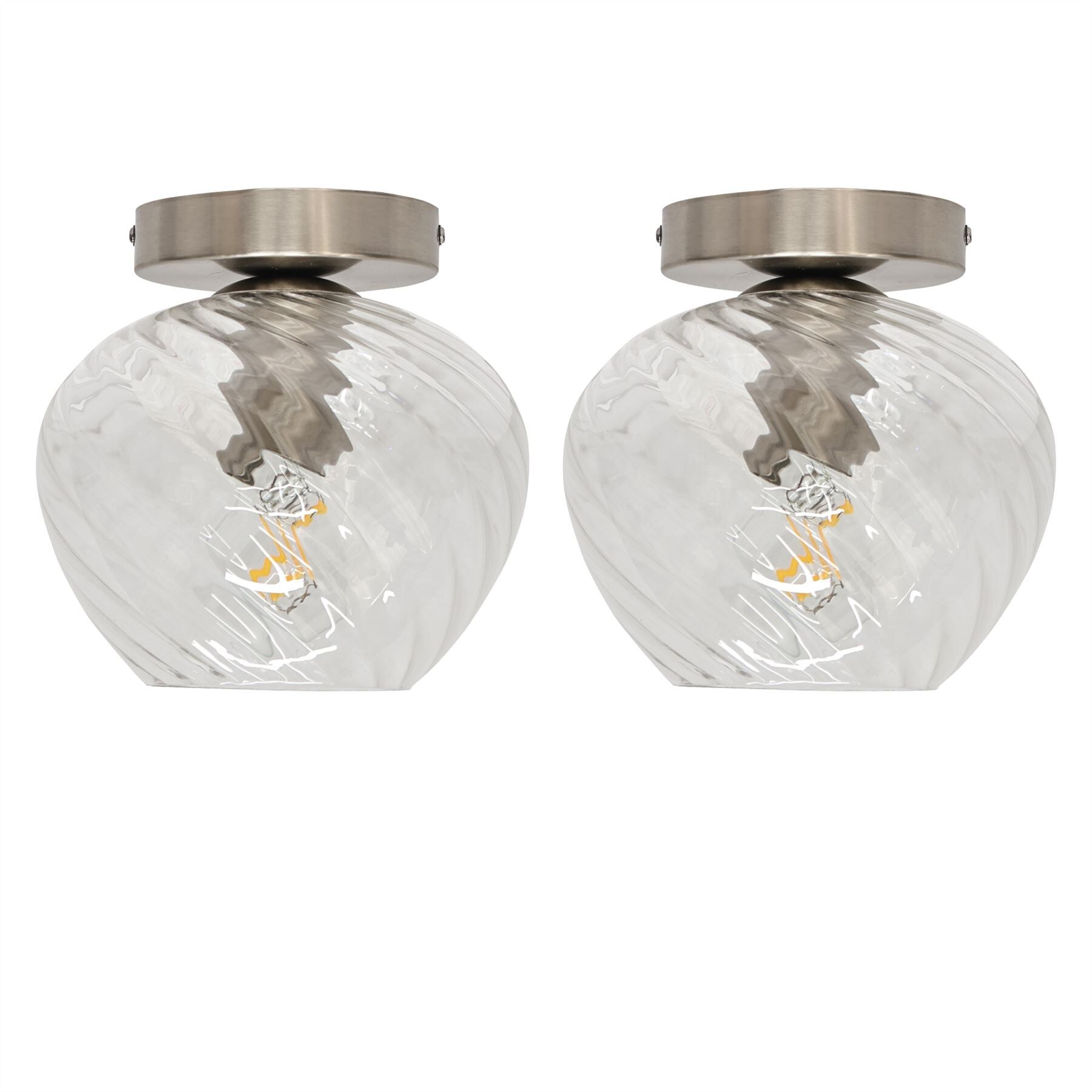 Set of 2 Bradson - Clear Swirl Glass Satin Nickel Ceiling Lights ...