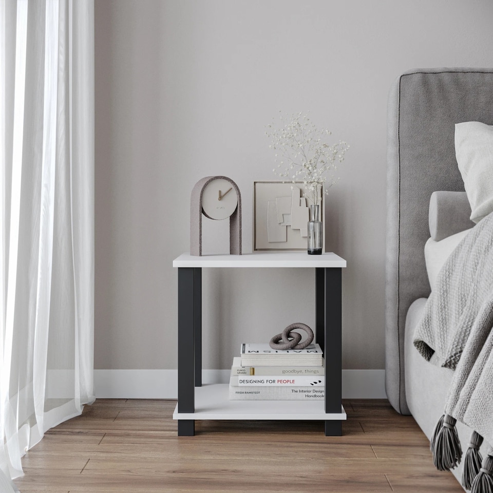 Sandra 2 Tier S-Tube End Table Small Wood Bedside Nightstand With ...