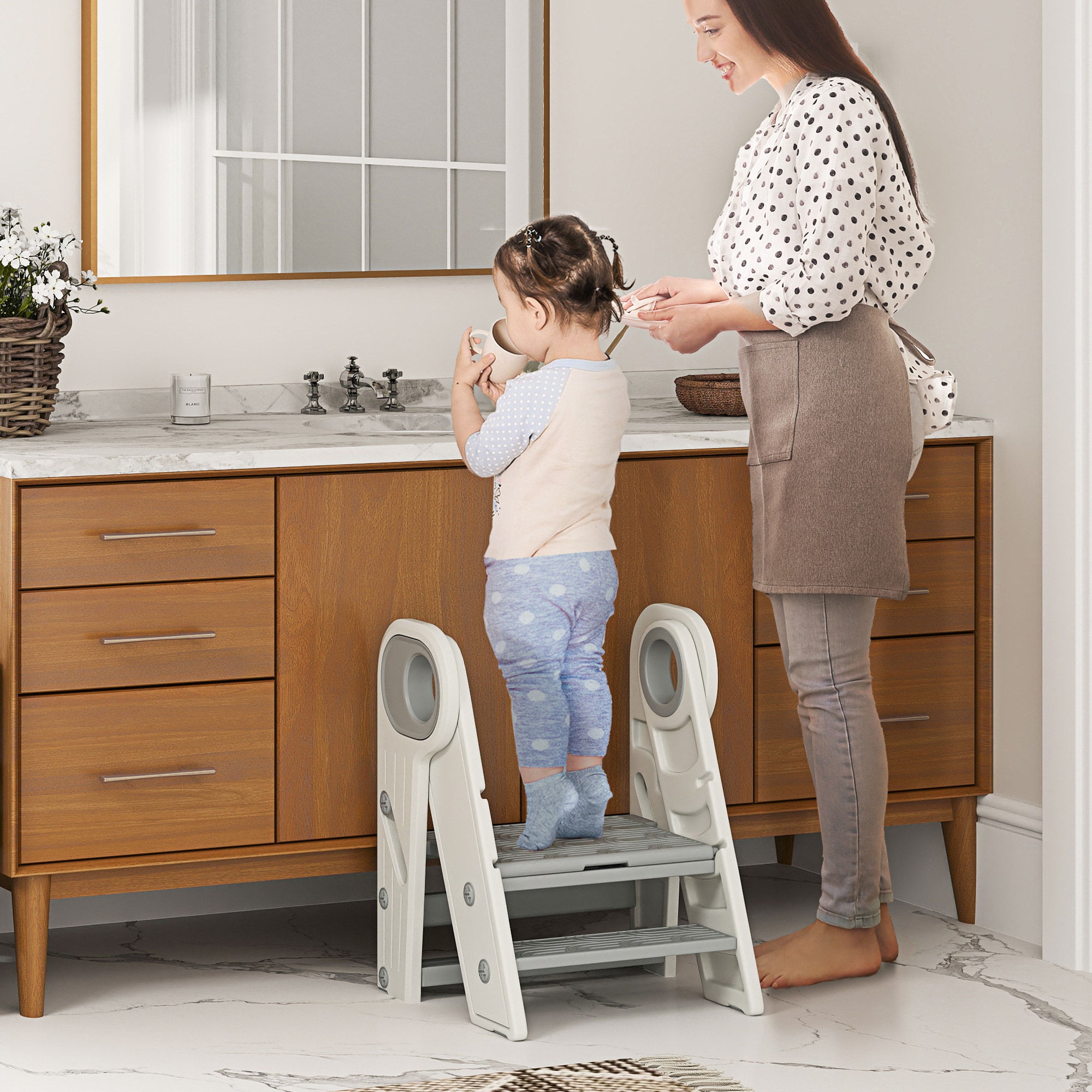 AIYAPLAY Toddler Step Stool with Handle, Foldable & Adjustable, Non ...