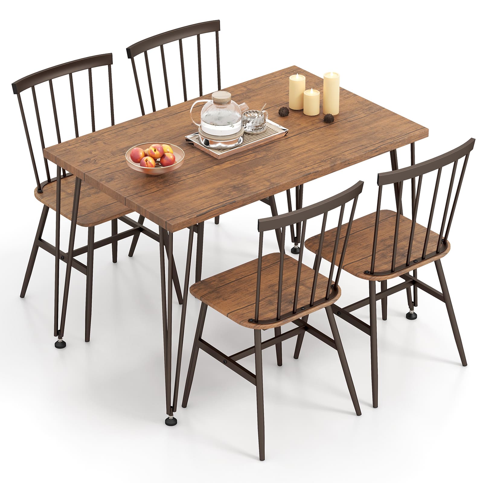 COSTWAY 5-Pcs Dining Table Set Kitchen Table & 4 Chairs-Walnut - Tesco ...