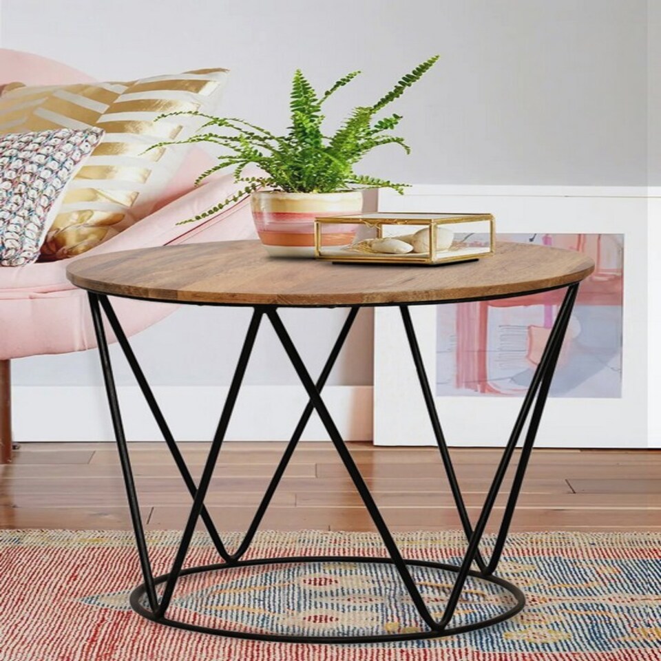 Ravi Side Large Table - Mango Wood/Iron - L51 x W51 x H50 cm - Light ...