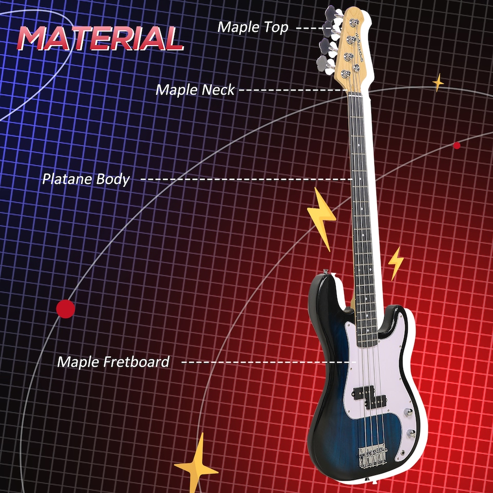 SPORTNOW 4 String Electric Bass Guitar, Full Size for Beginner, Right ...
