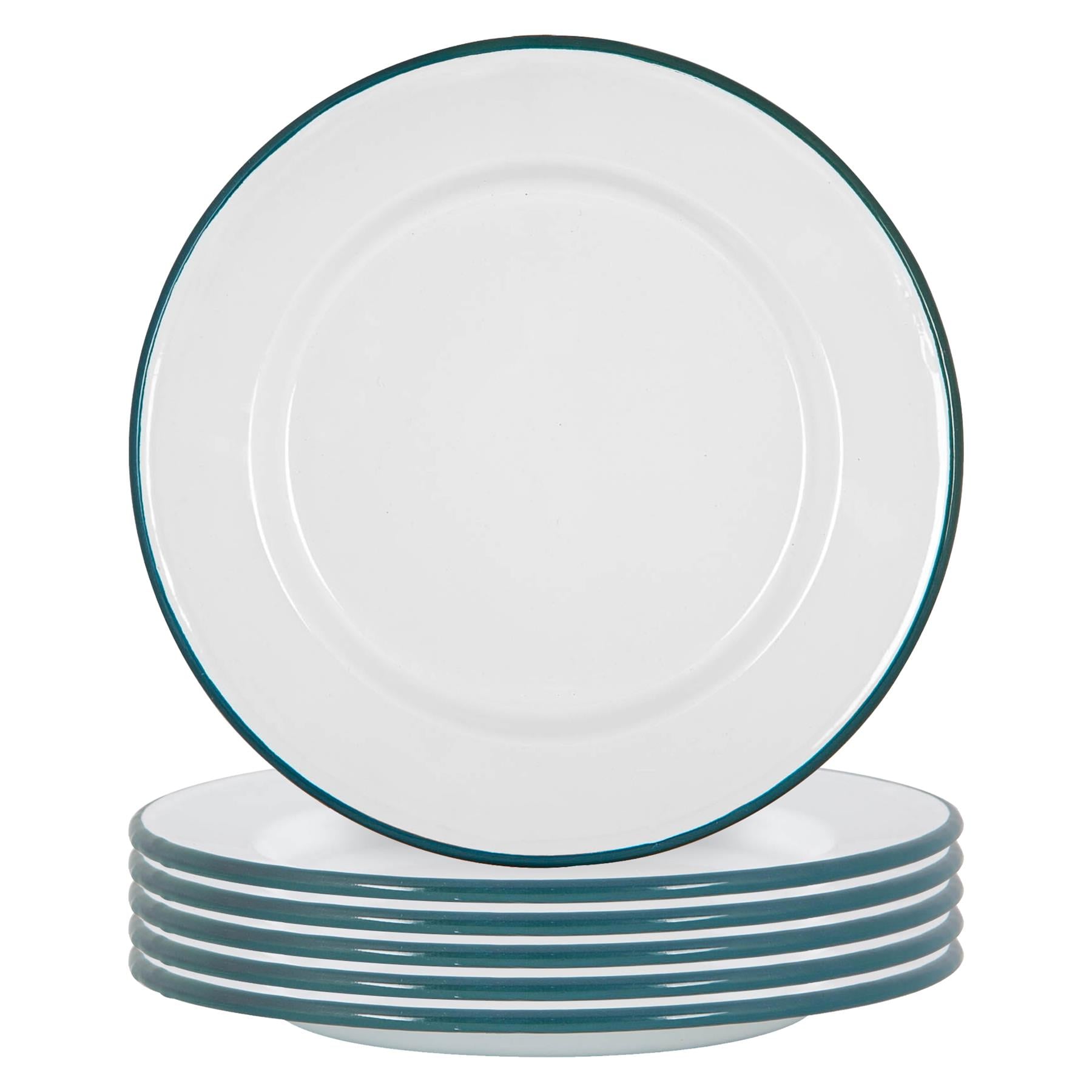 Argon Tableware 25.5cm Enamel Dinner Plates - Coloured Rim - Set of 6 ...