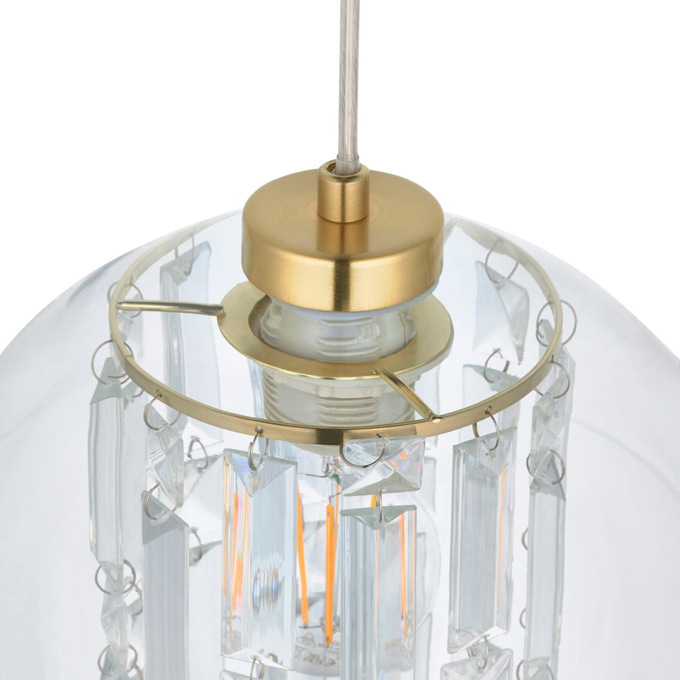 Set of 2 Mallorie - Satin Brass Jewelled Glass Celling Pendant Lights ...