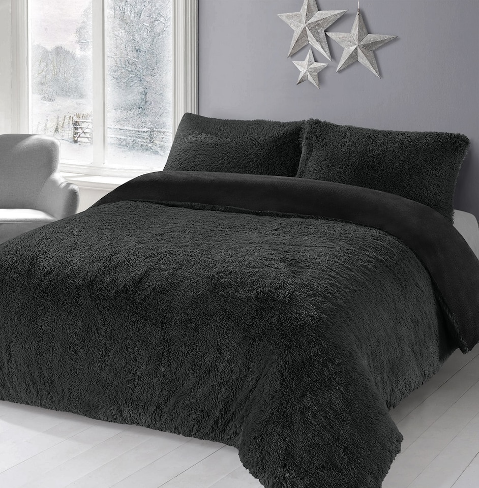 Homes Linen Alaska Cuddles Teddy Bear Fleece Black Duvet Cover Luxury ...