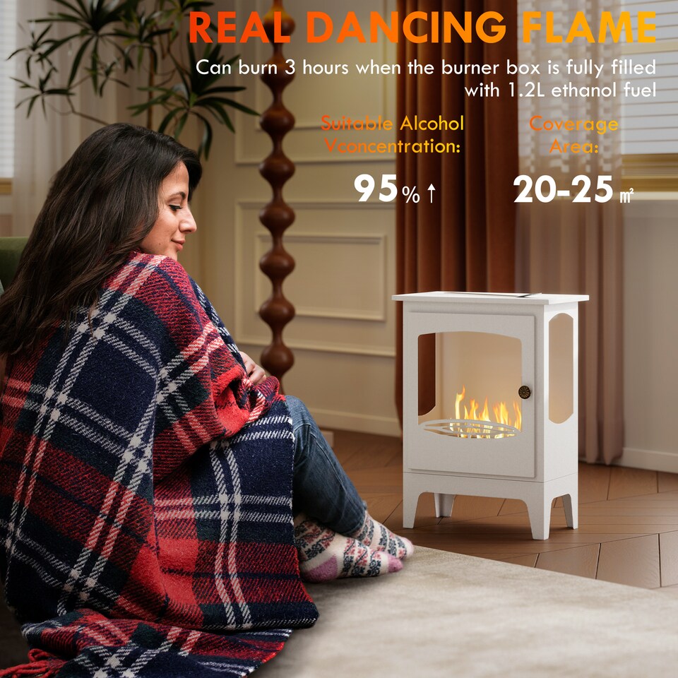HOMCOM Freestanding Ethanol Fireplace, Steel Bioethanol Fireplace with ...