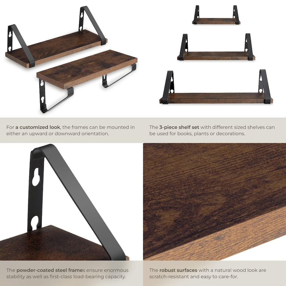 Wall Shelves - set of 3, decorative metal brackets, high load-capacity ...
