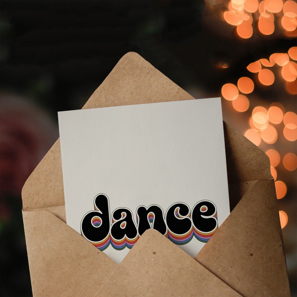 Dance Funky Rainbow Retro Font Typography Word Birthday Greeting Card ...