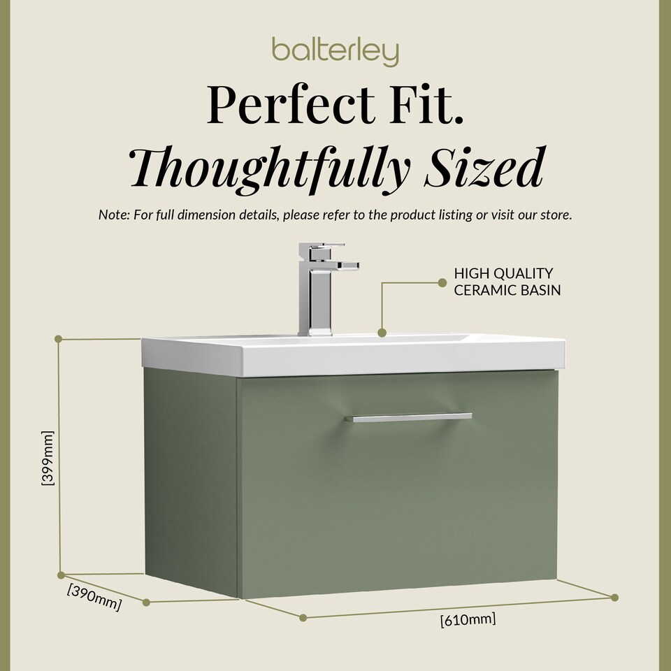 Balterley Level Modern Bathroom Wall Hung 1 Soft Close Drawer Vanity ...