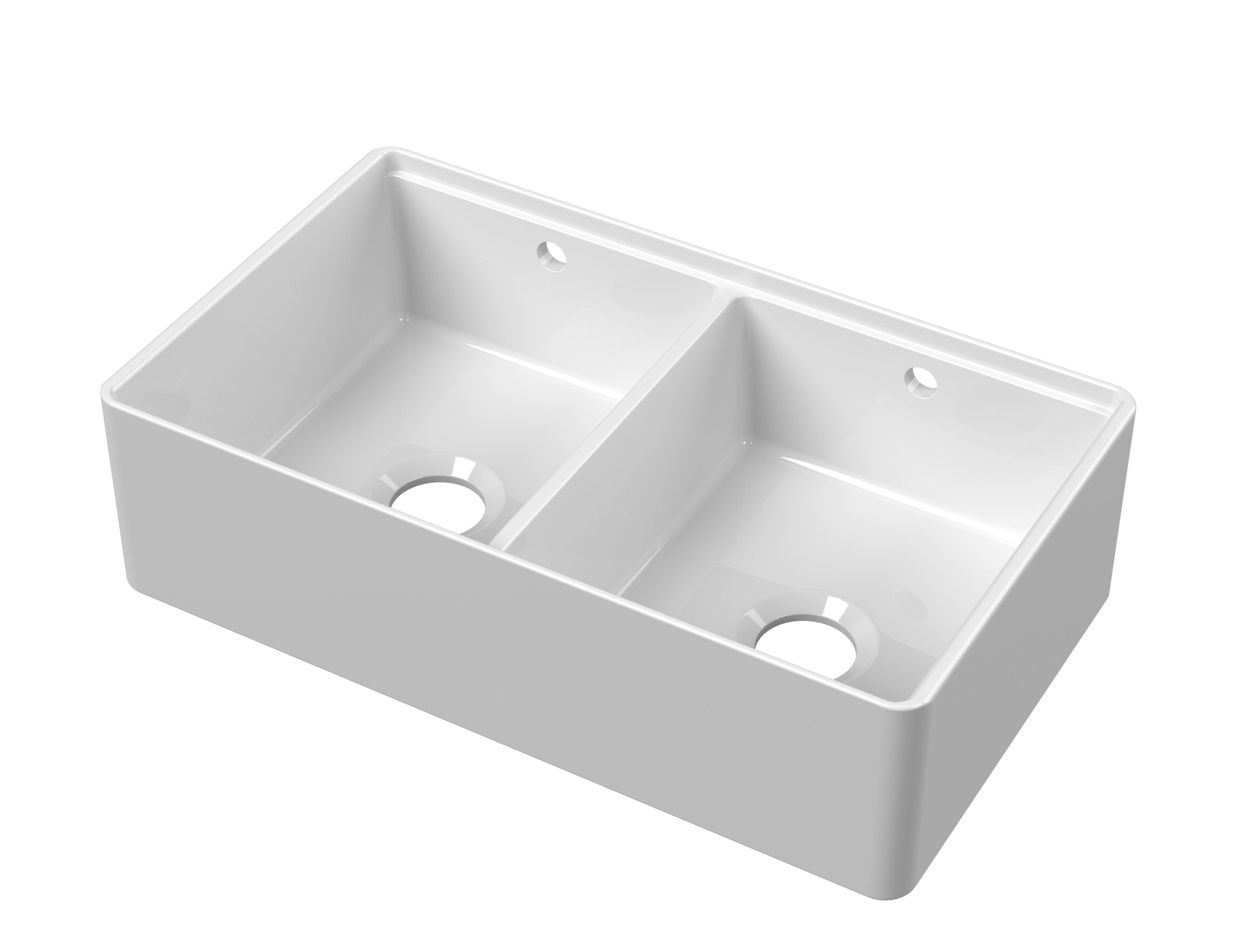 Balterley Fireclay Double Bowl Kitchen Sink with Thin Edge, Flush Weir ...