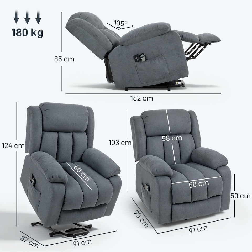 HOMCOM Power Lift Recliner Chair with Massage, Linen Overstuffed Lift ...