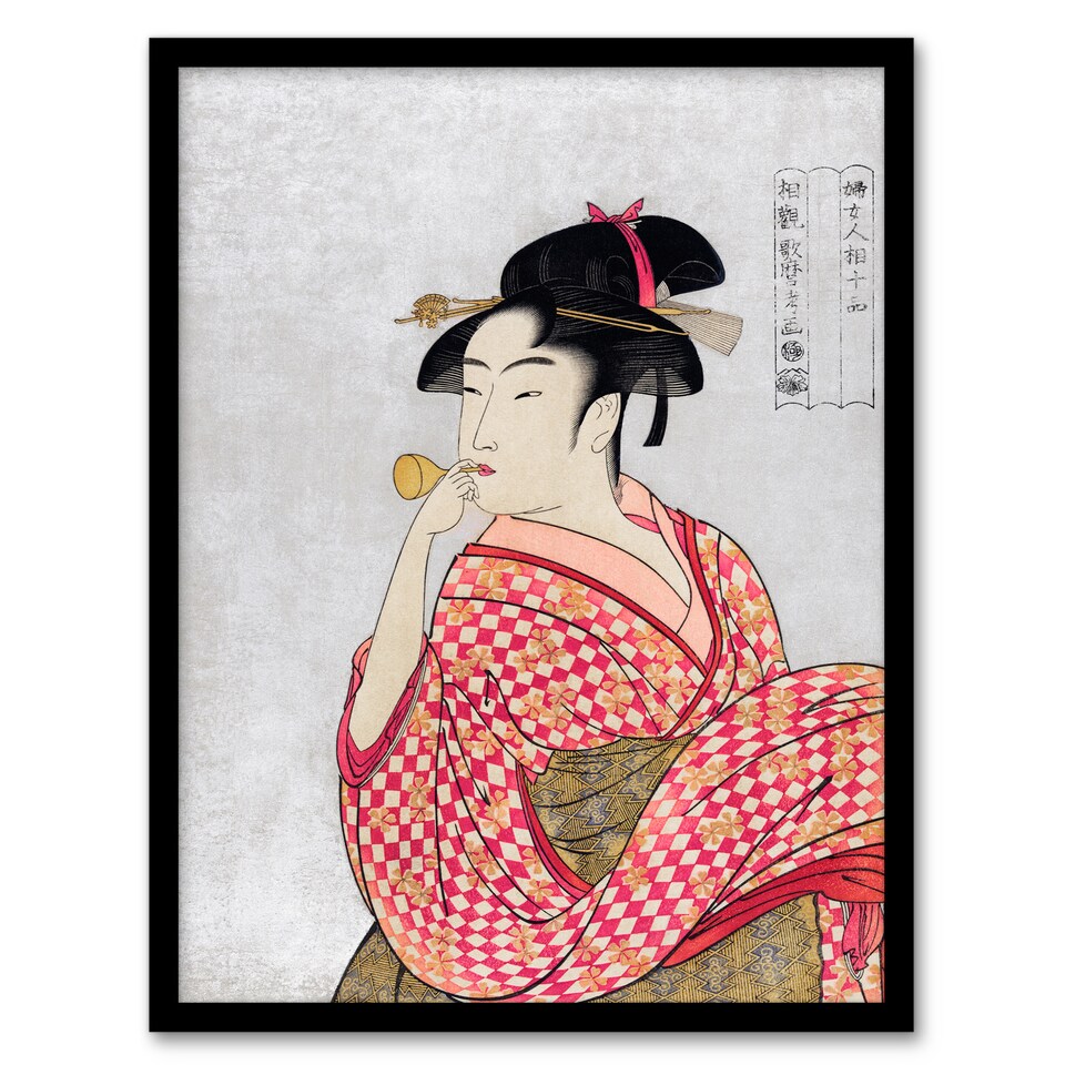 Utamaro Kitagawa Framed Wall Art Print Woman With Glass Pipe Portrait ...