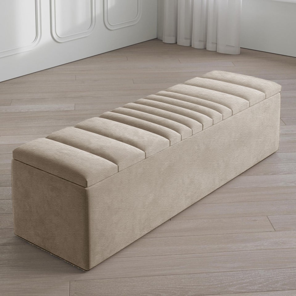 Safar 90cm Large Ottoman Storage Box - Naples Shoes Bench - Beige Lined ...