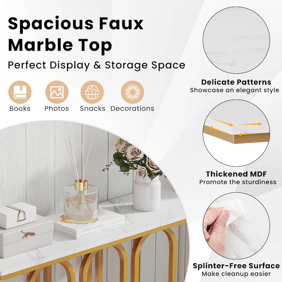 COSTWAY 100 CM Console Table Faux Marble Table White - Tesco Groceries