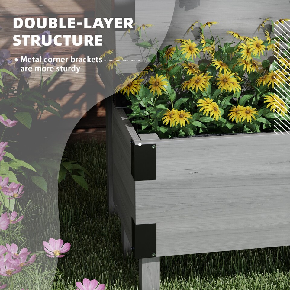 Outsunny 2-Tier Raised Garden Bed with Trellis, Wooden Elevated Planter ...