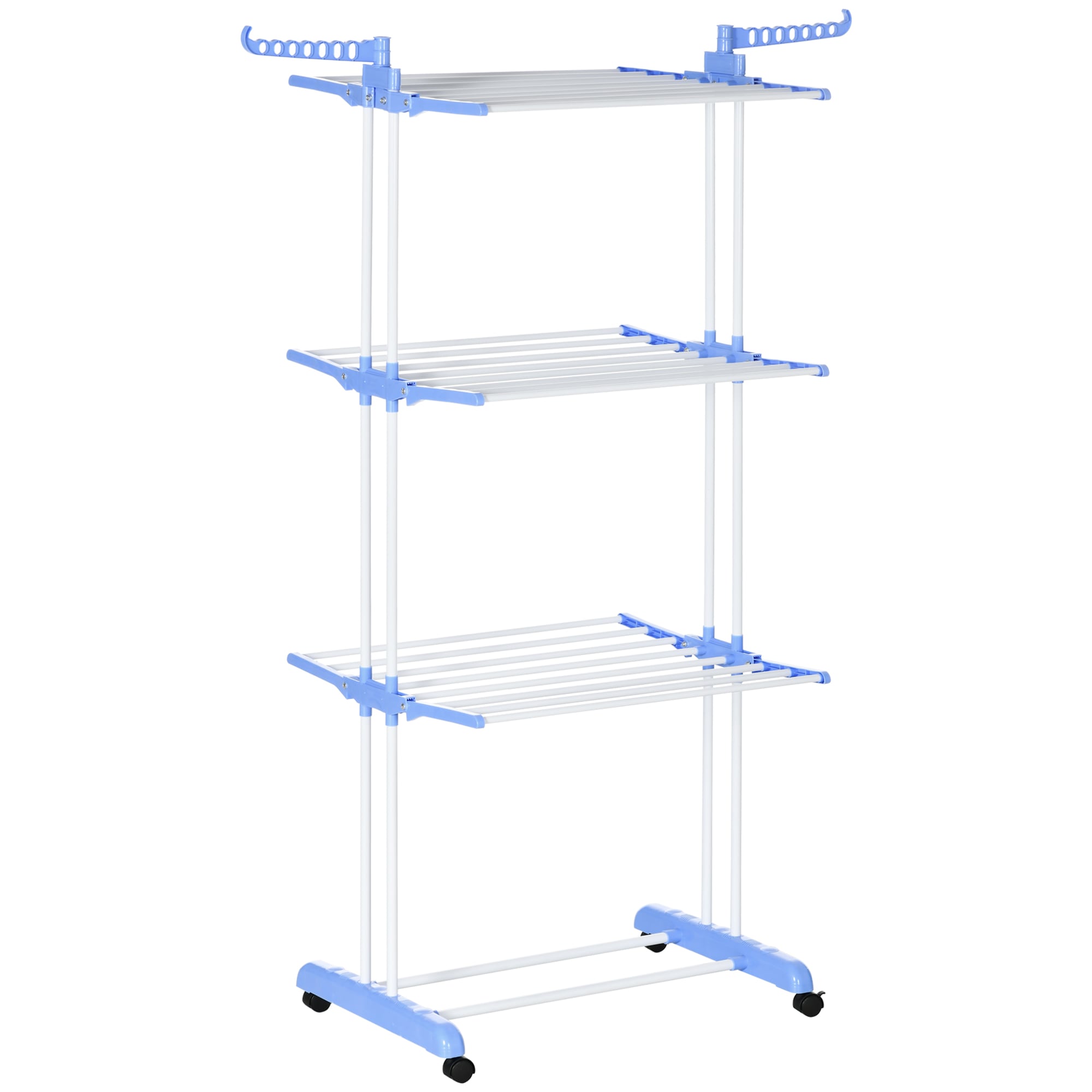 HOMCOM 4-Tier Clothes Airer, Foldable Clothes Drying Rack with Wheels ...