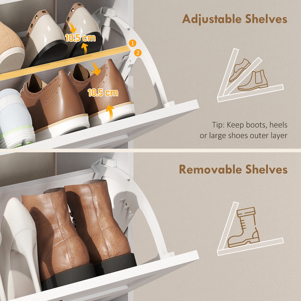 HOMCOM Narrow Shoe Cabinet, Shoe Storage Cabinet with 2 Flip Drawers ...