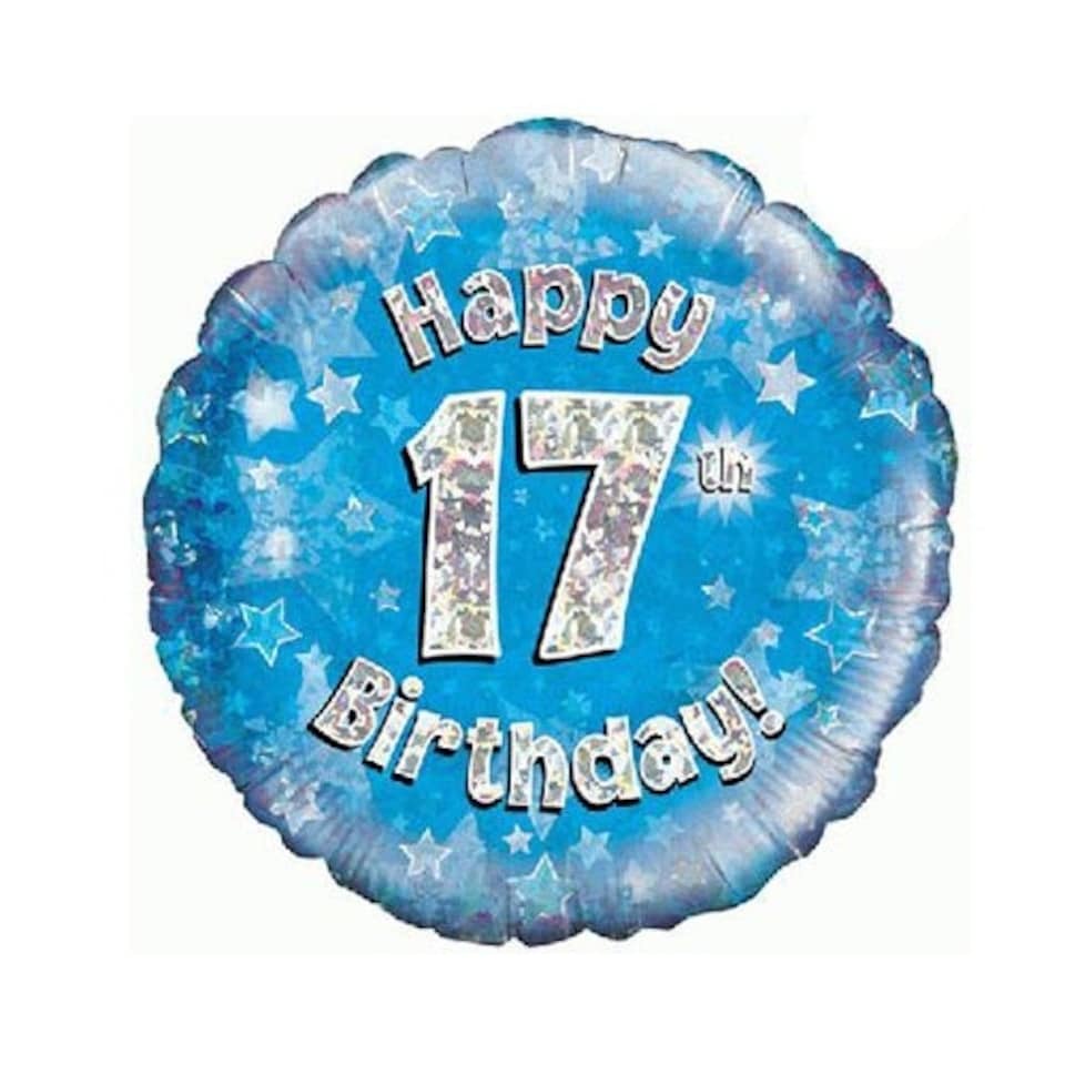Blue Happy 17th Birthday Holographic Round Foil Helium Balloon 46cm ...
