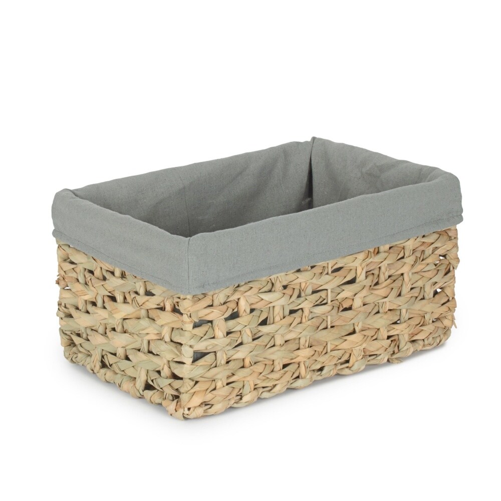 Large Thatch Grass Woven Storage Basket with Grey Cotton Lining | Green ...