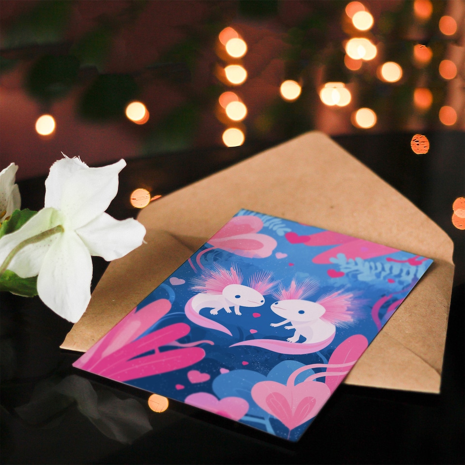 Cute Axolotls In Love Pink Blue Illustration Valentine's Day Card ...