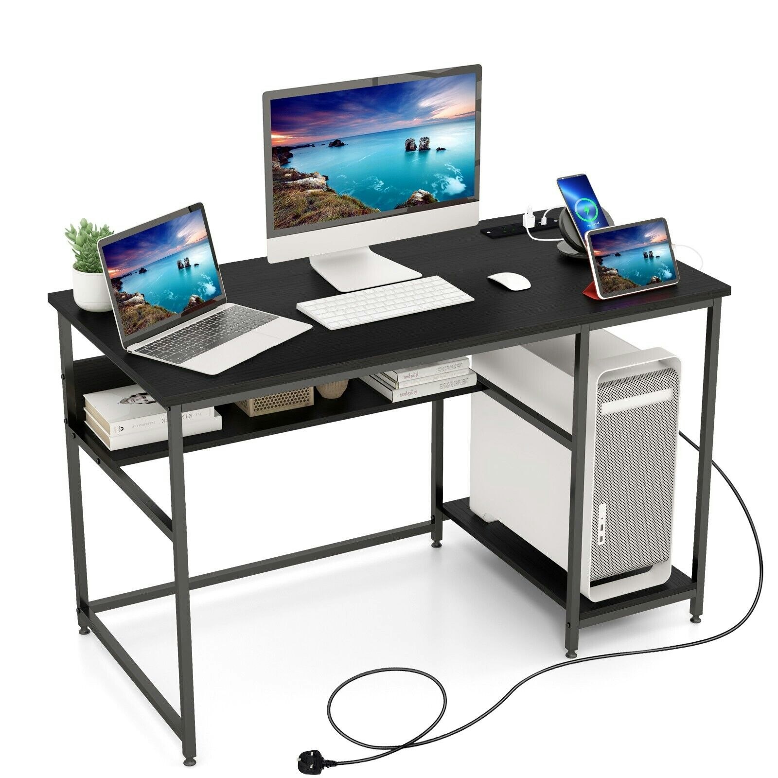 COSTWAY Home Office Computer Desk Workstation w/Storage Shelf | Black ...