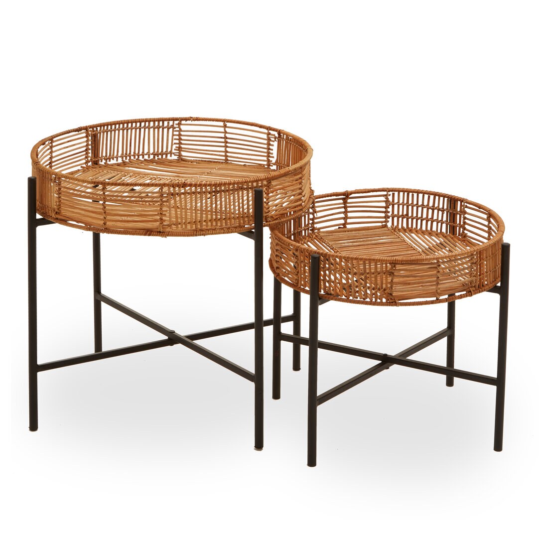 Batu Set Of 2 Natural Rattan Side Tables - Tesco Groceries