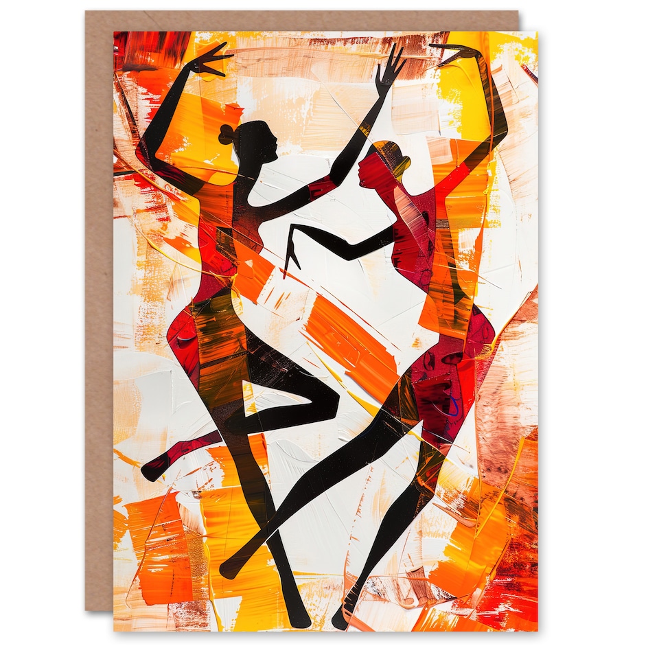Two Dancers in Abstract Artwork Red Orange Bold Greeting Card Birthday ...