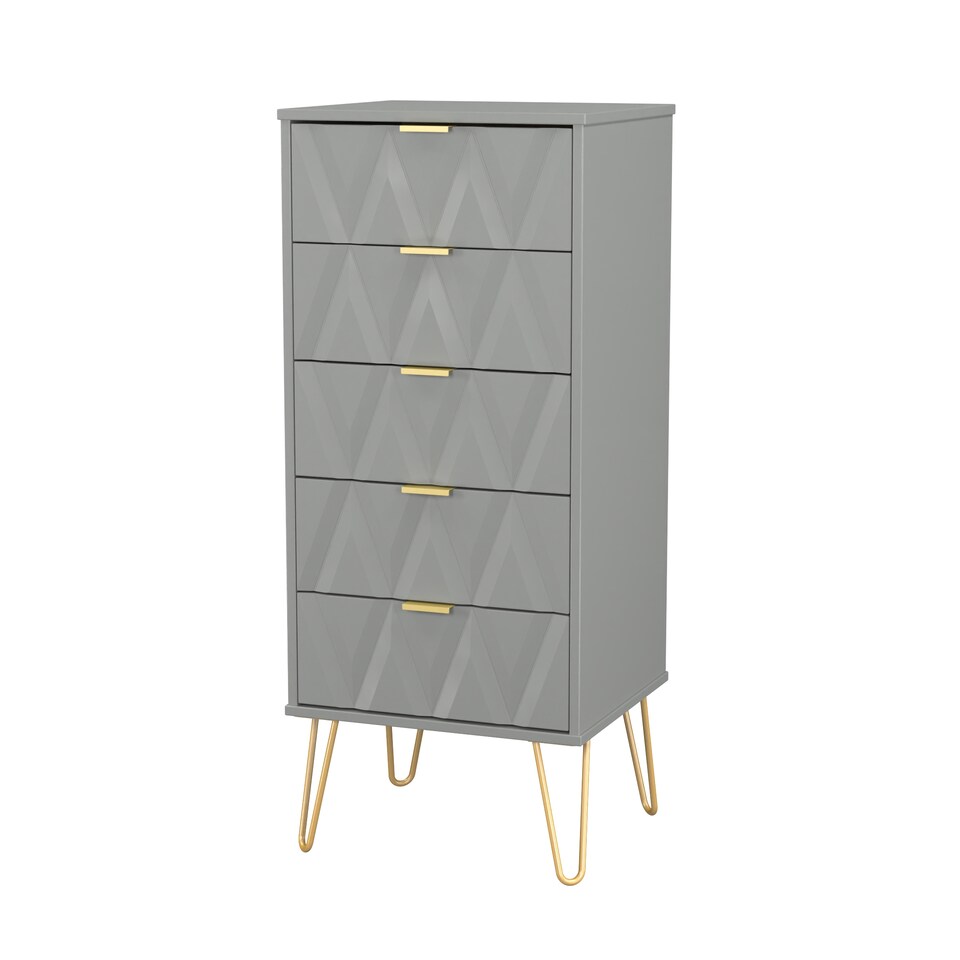 Dallas 5 Drawer Tall Bedside Cabinet in Dusk Grey (Ready Assembled ...
