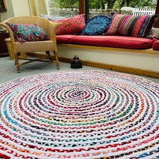 CARNIVAL White Cotton Round Circles Rug with Multi Colors (CARNIVAL120R ...
