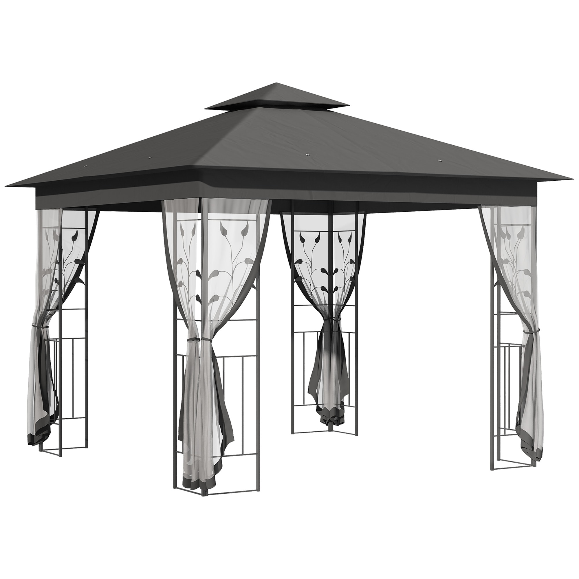 Outsunny 3m x 3m Garden Gazebo, Double Roof Outdoor Gazebo Canopy ...
