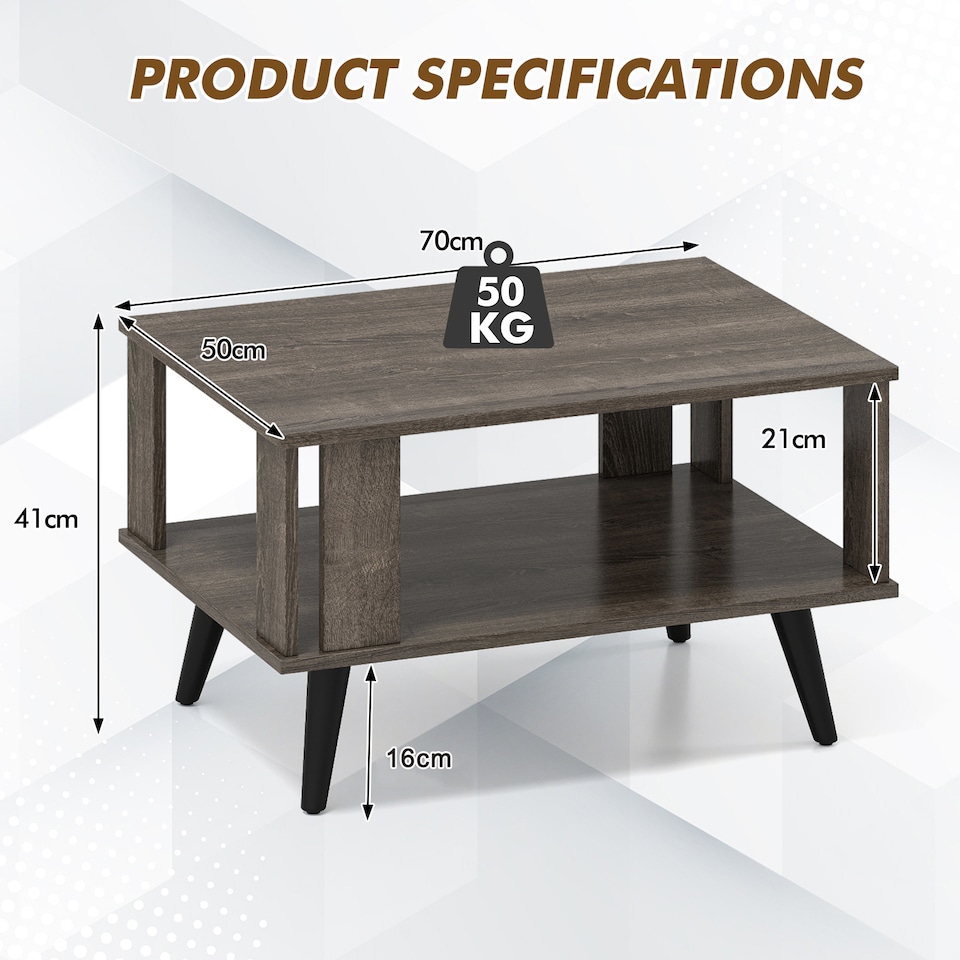 COSTWAY 2-Tier Wooden Center Table Small Coffee Table Grey - Tesco ...