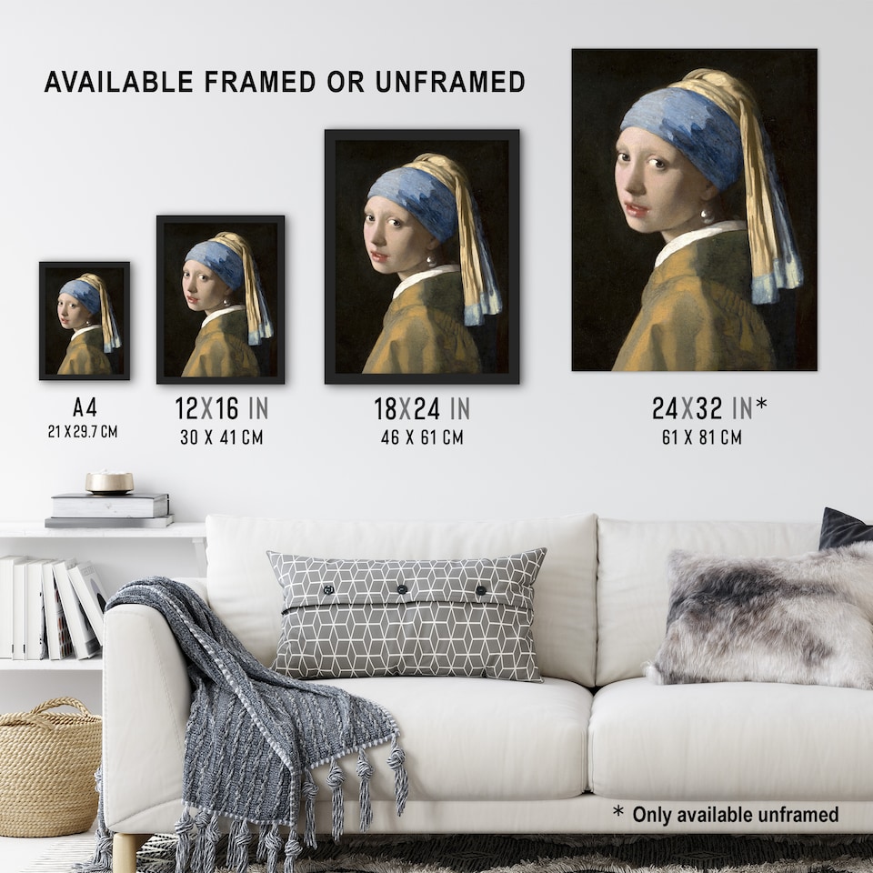 Girl with a Pearl Earring Vermeer Vintage Framed Wall Art Print 12X16 ...