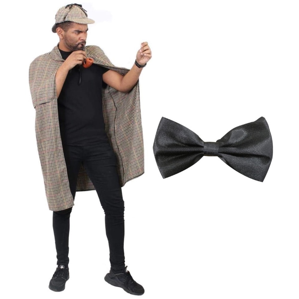 Victorian Detective Costume with Black Bow Tie | Brown | XL - Tesco ...