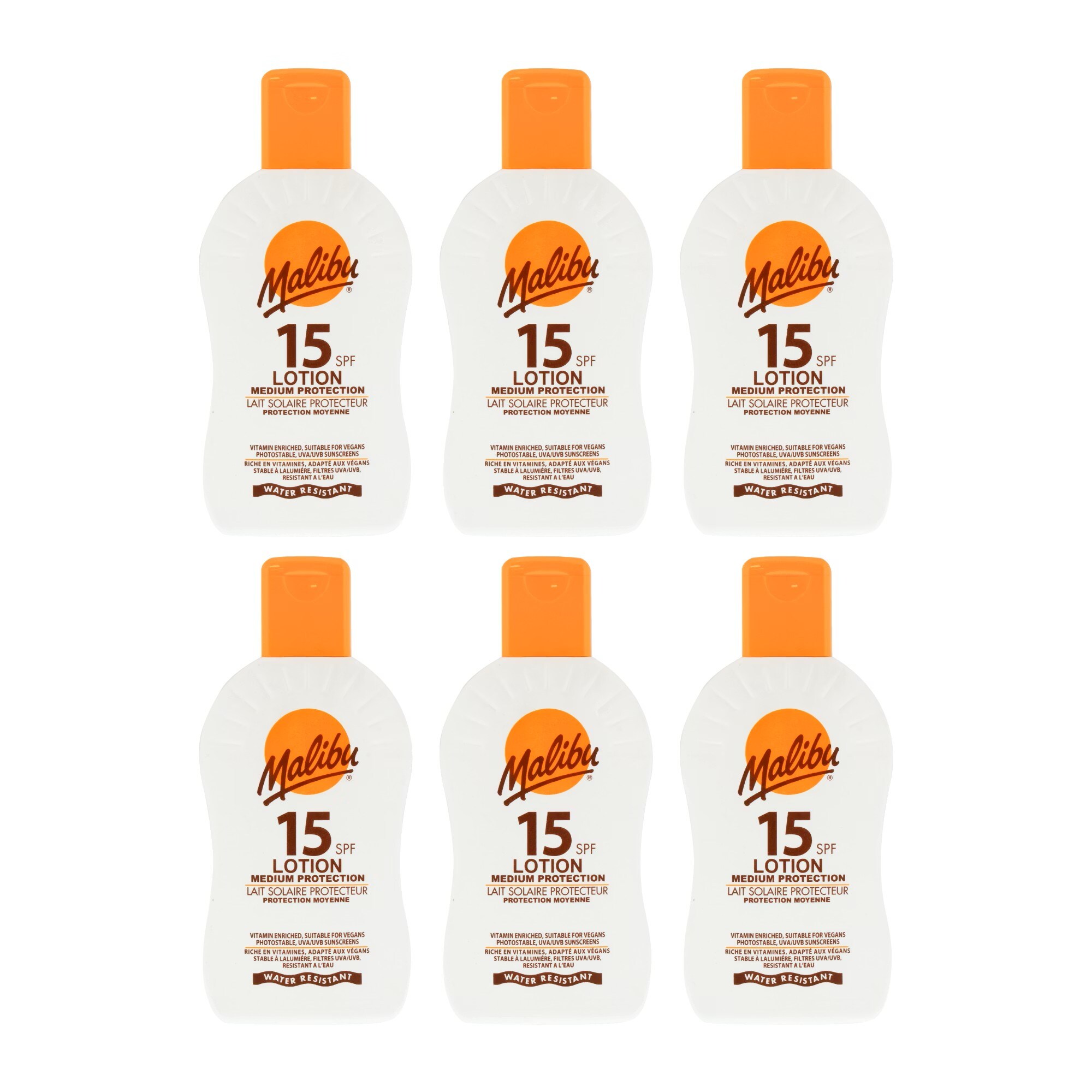 Malibu Suncare 6 x 200ml Lotion SPF 15 PMP - Tesco Groceries