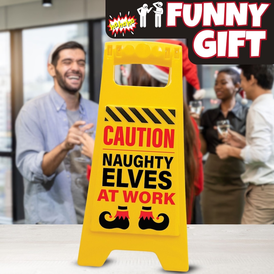 Desk Warning Sign - Naughty Elves at Work - Tesco Groceries