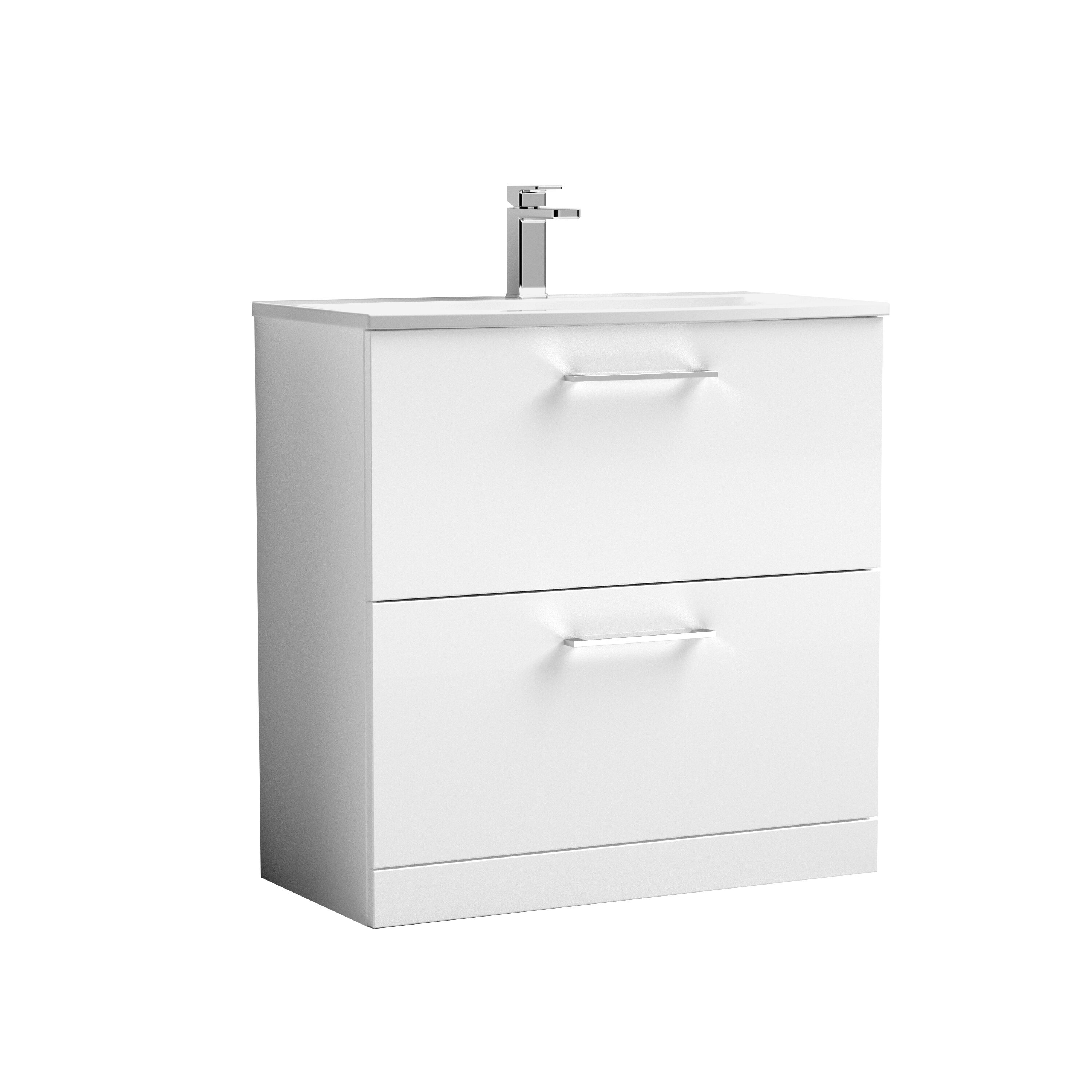 Bathroom 2-Drawer Floor-Standing Curved Basin Vanity, White, 800mm ...