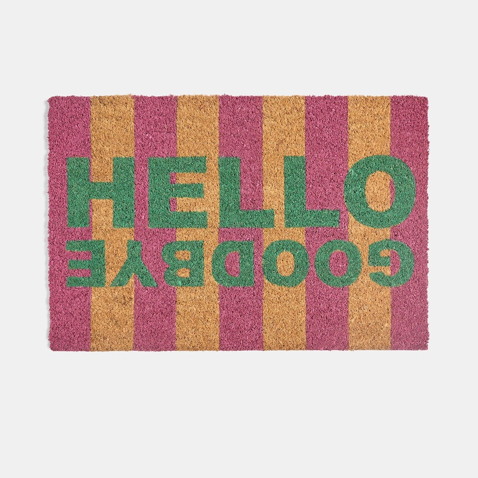 OHS Stripes Coir Doormat Hello Goodbye Slogan Non Slip Door Rug | Multi ...