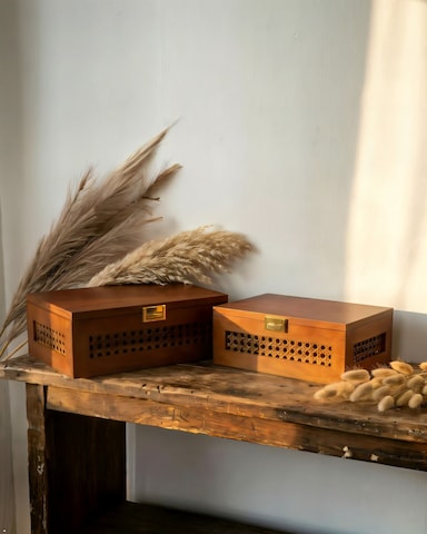 Paulownia Wooden Jewellery Storage Boxes – Set of 2 Decorative Keepsake ...