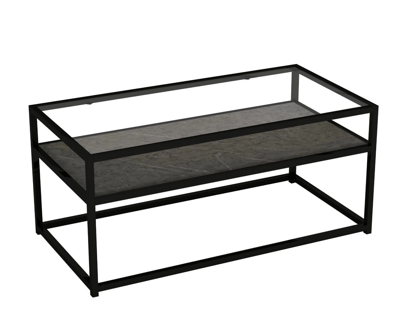 Glass Display Top Coffee Table with Steel Frame Reversible Wooden ...