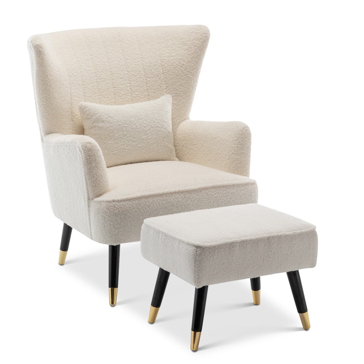 Teddy Boucle Fabric White Camila Accent Chair with Footstool - Tesco ...