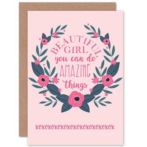 Kids Girl Beautiful Amazing Pink Floral Greetings Card - Tesco Groceries