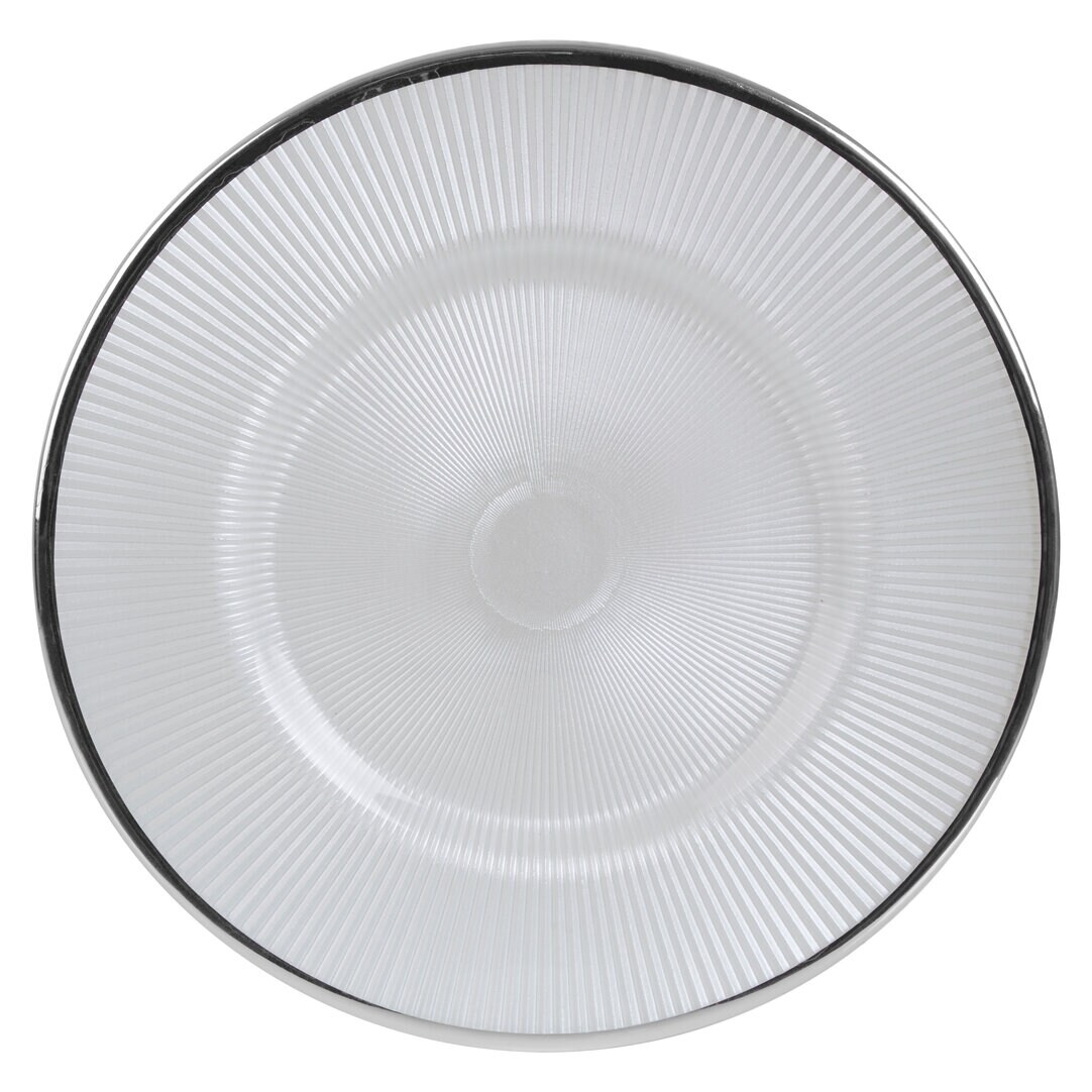 Ida White Embossed Glass Dinner Plate with Silver Rim - Tesco Groceries