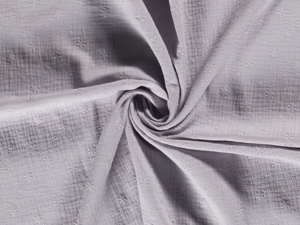 Grey Embroidered Cotton Double Gauze Fabric for Dressmaking, 130cm / 51 ...