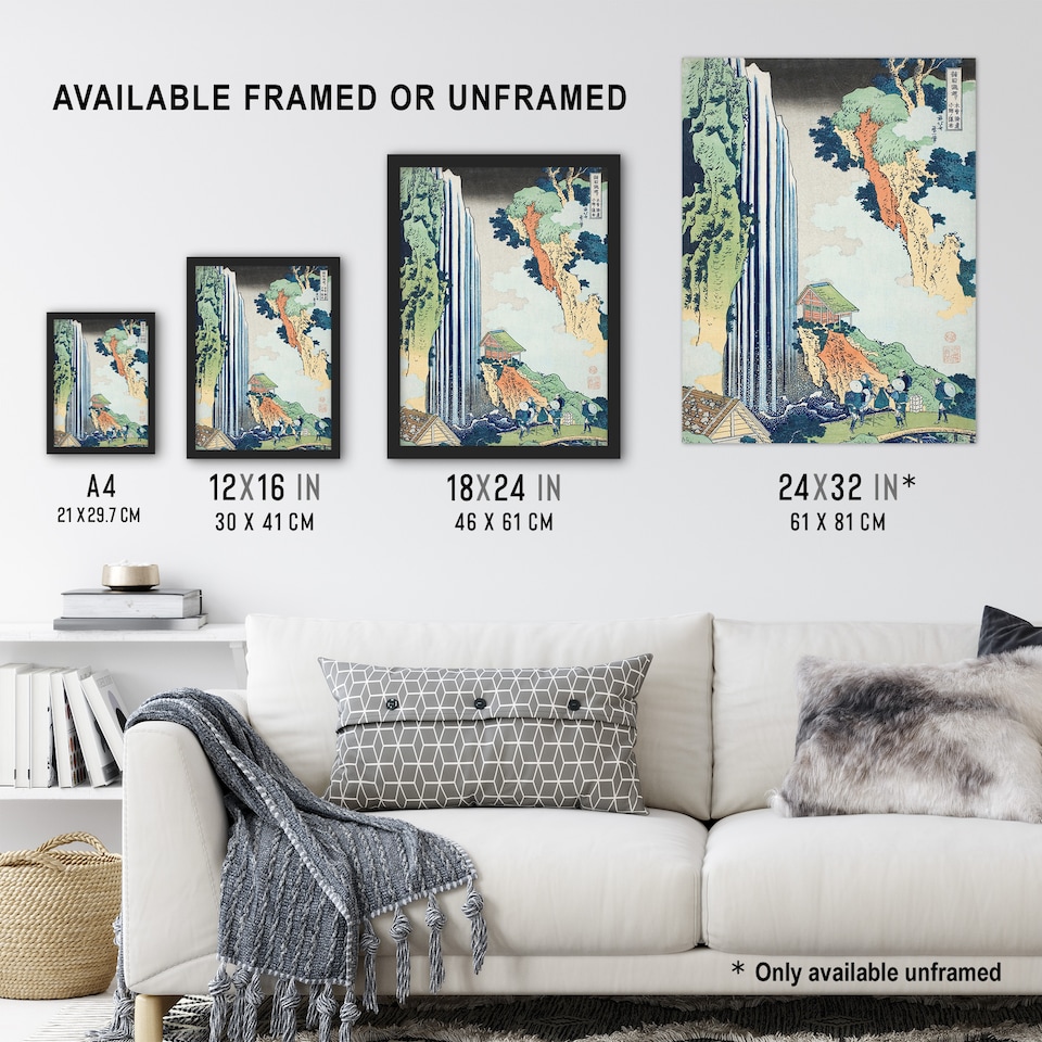 Ono Waterfall Kisokaido Road Vintage Japan Wall Art Print Hokusai 18x24 ...