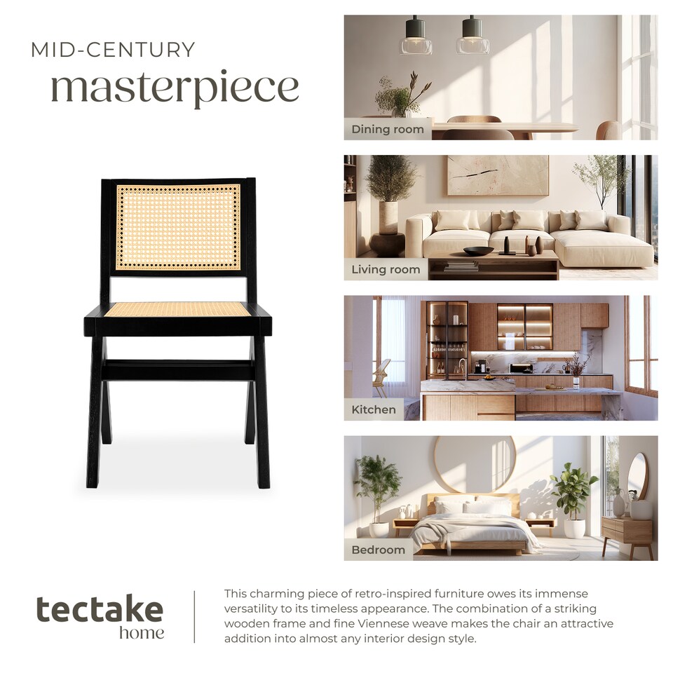 Accent Chair Lizzy with Mid-Century Modern Design, Rattan Backrest and ...